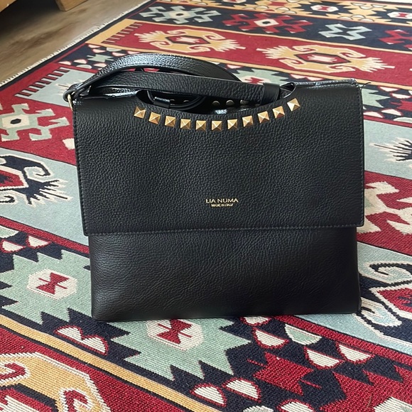 Lia Numa | Bags | Lia Numa Black Gold Studded Italian Leather Purse ...